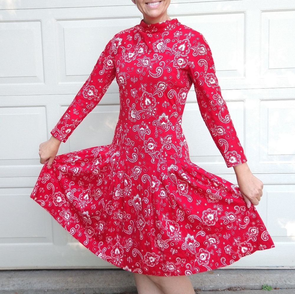 1960's 1970's Pat Sandler Red Day Dress S - Gem